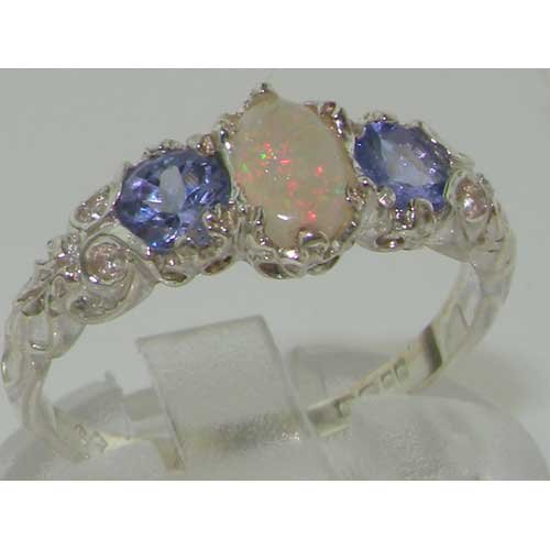 LetsBuyGold 925 Sterling Silver Natural Opal and Tanzanite Womens Promise Ring - Size 9.5