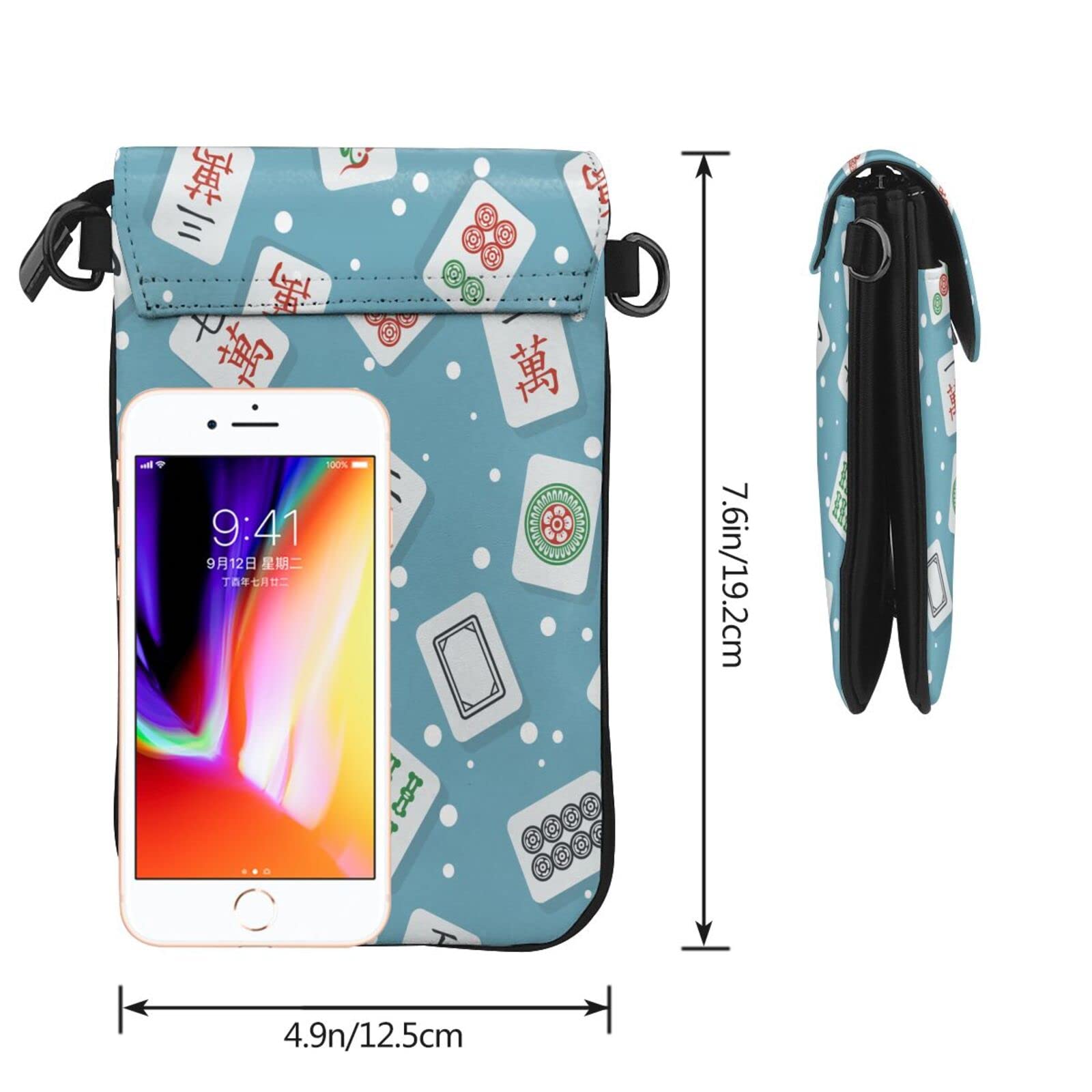 Women Cell Phone Purse Leather Crossbody Bag-Mahjong (Majiang) Tiles Blue Mini Shoulder Bag Card Holder Wallet