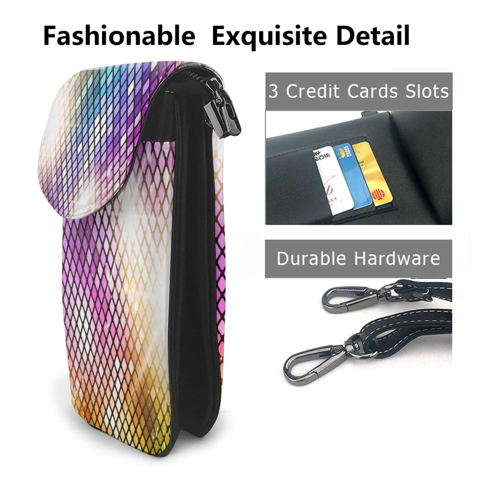 Women Cell Phone Purse Leather Crossbody Bag-Colorful Discos Pattern Mini Shoulder Bag Card Holder Wallet