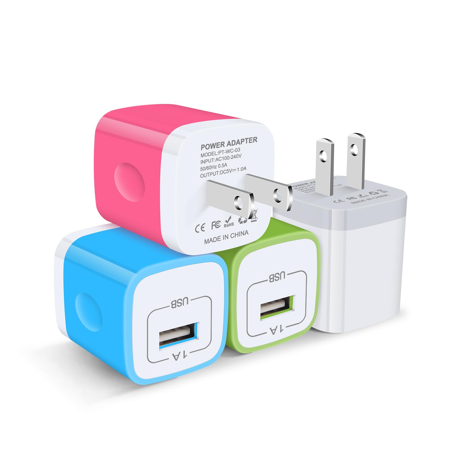 USB Wall Charger Adapter, FiveBox 4Pack 1Port 5W 1Amp Wall Charger Block Power Brick Base Charging Cube Plug Box Compatible iPhone 15 14 13 12 11 Mini Pro Max SE X XR XS 6 7 8 Plus, Samsung, Android