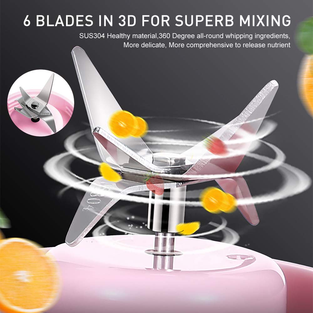 Taillansin【2019 Newest】Portable Blender, Multi-functional Travel Electric Juice Cup with USB Rechargeable Small Blender for Shakes and Smoothies, Stronger and Faster with Stainless Steel 6-Blades(FDA BPA free)