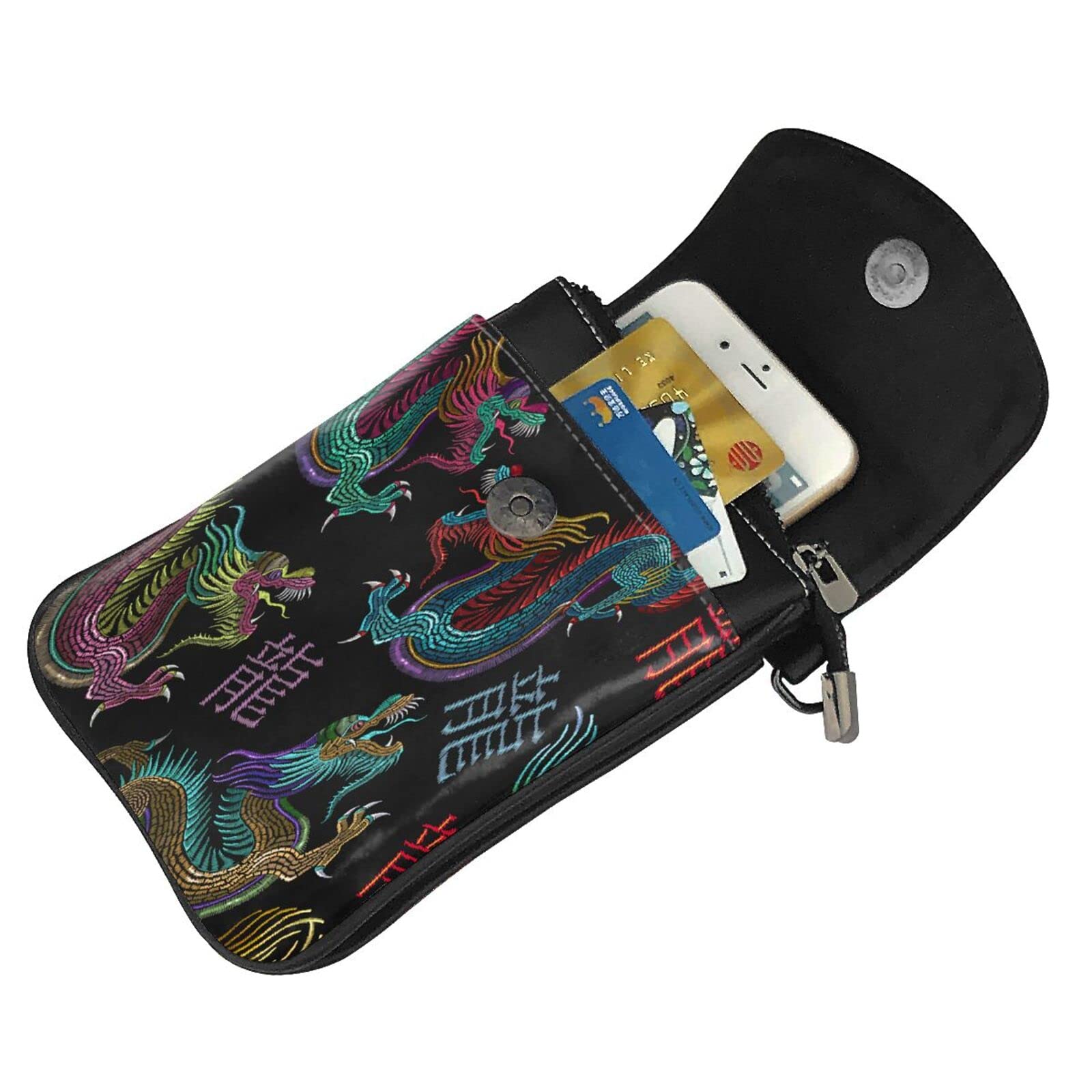 Women Cell Phone Purse Leather Crossbody Bag-Chinese Dragons Mini Shoulder Bag Card Holder Wallet