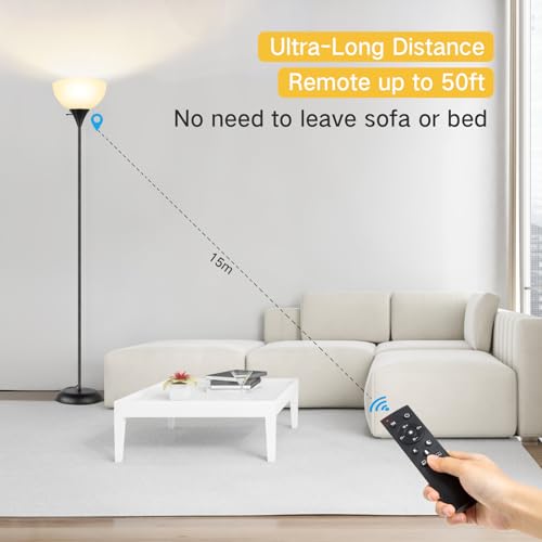 OUTON Standing Lamp, Modern Floor Lamp with Remote,4 Color Temperatures, Stepless Dimmable Brightness, Timmer, Torchiere Lamps for Living Room, Bedroom, Office, Reading(9W LED Bulbs Included)