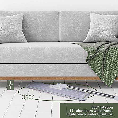 TAINER Microfiber Commercial Wet Mop Flat Floor Dust 17" 18" Inch for Hardwood Laminate Tile Cleaning, Stainless Handle and Alloy Mop Head - 4 Reusable Mop Pads + 1 Dirt Removal Scrubber (PT12-WHITE)