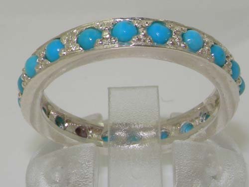 LetsBuyGold 925 Sterling Silver Real Genuine Turquoise Womens Band Ring - Size 10