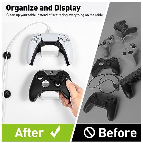 OAPRIRE Universal Controller Holder Wall Mount 2 Pack, Acrylic Controller Stand Gaming Accessories with Cable Clips, Build Your Game Fortresses (White)