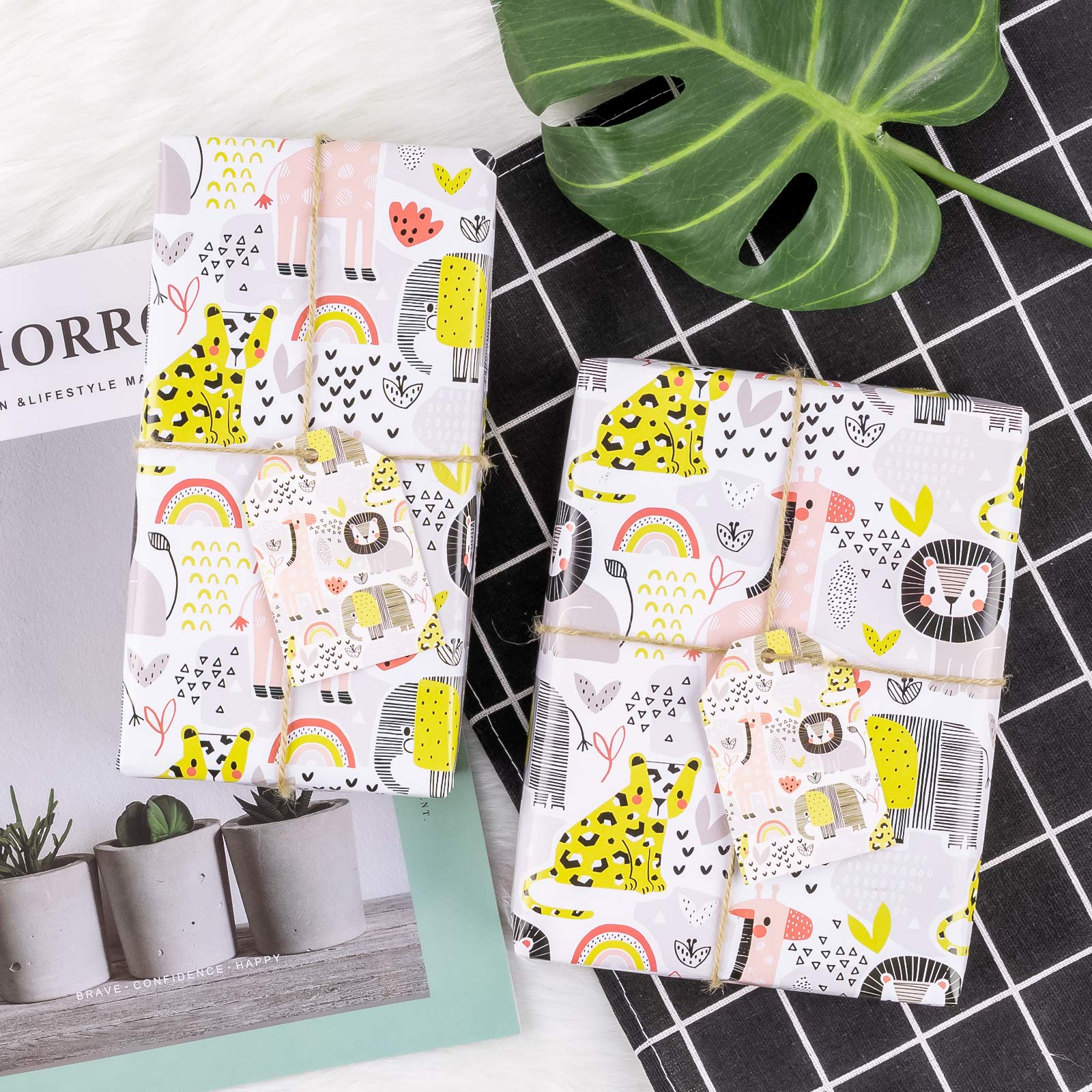 MAYPLUSS Wrapping Paper Sheet Set - Folded Flat - 3 Large sheets with 3 Gift tags - Cat Design(22.6 sq.ft.ttl) - 27.5 inch X 39.4 inch Per Sheet