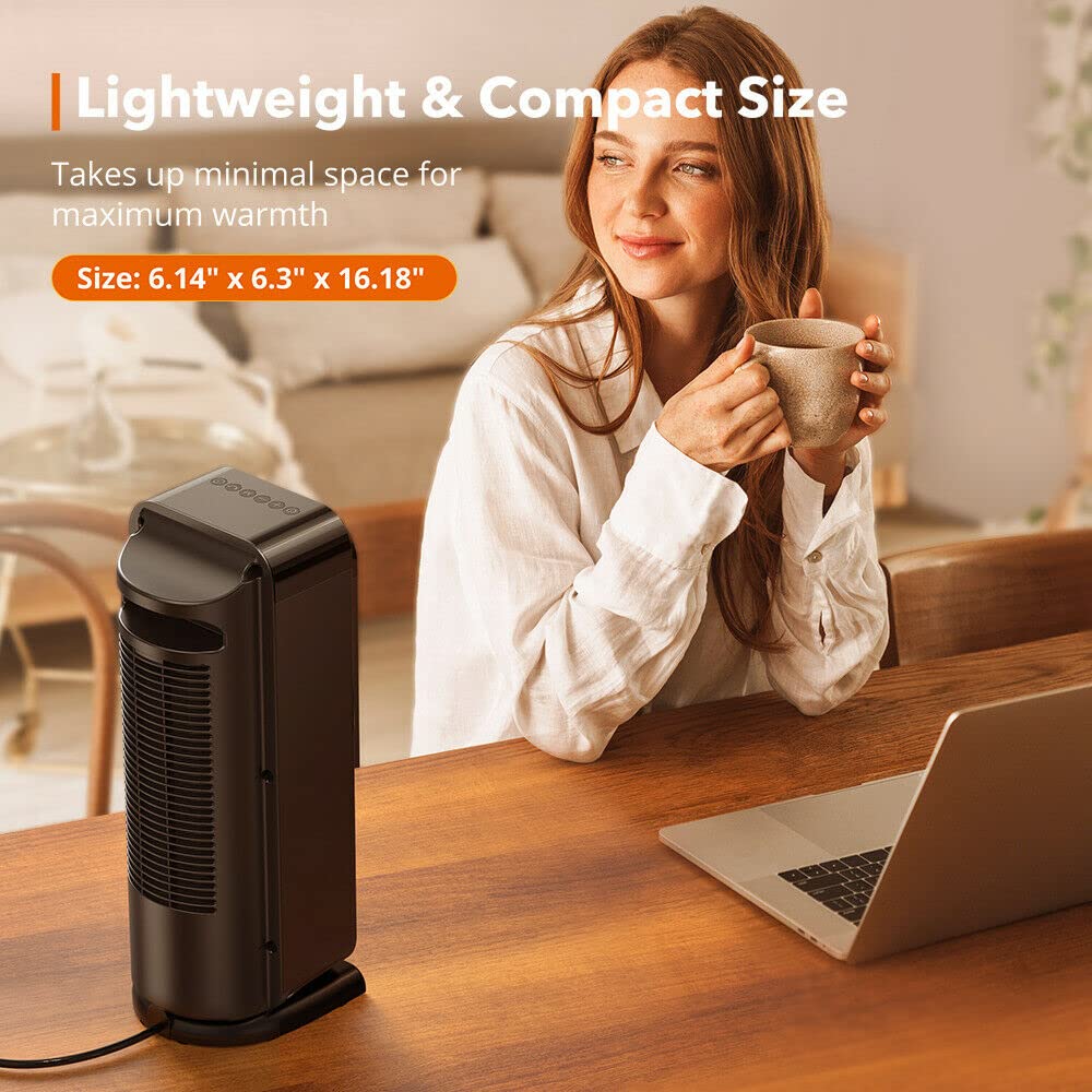 TaoTronics TT-HE003 Space Heater, 1500W Electric Portable Fast Heating Widespread Oscillation ECO Mode 12 Hrs Timer with Remote Control for Indoor Use Home, Small, Black