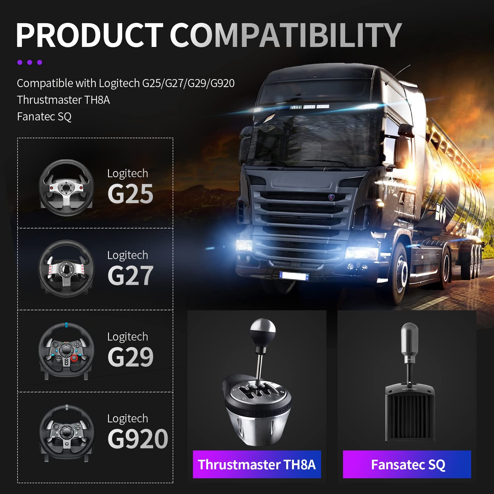 TOCiTAA USB Truck Simulator Shifter, Gearshift Knob for ATS & ETS2 - Compatible with Logitech G29 G27 G25 G920, Thrustmaster TH8A and Fanatec SQ - PC Racing Shifter