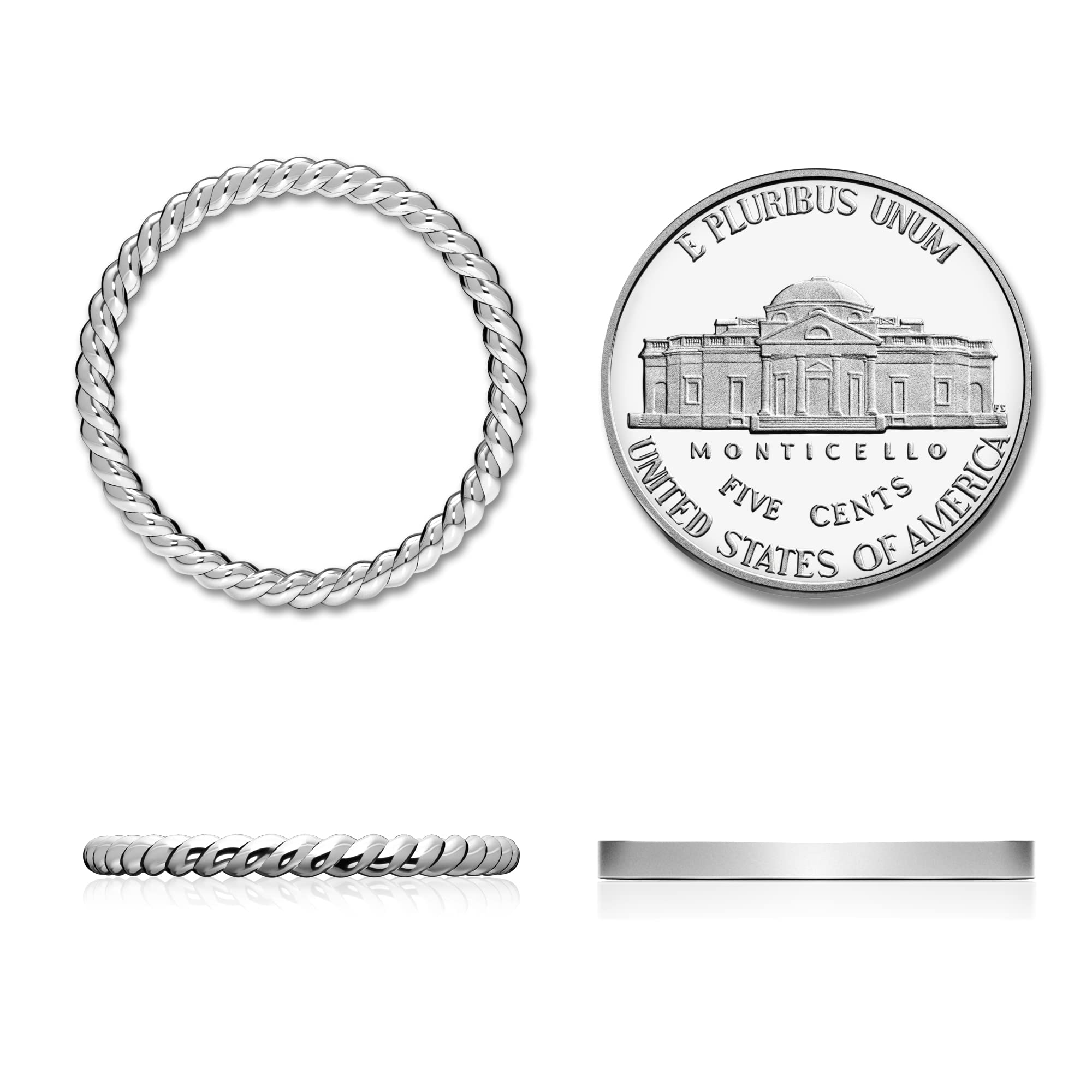 Metal Factory Sz 8 Sterling Silver 2MM Eternity Rope Wedding Band Ring