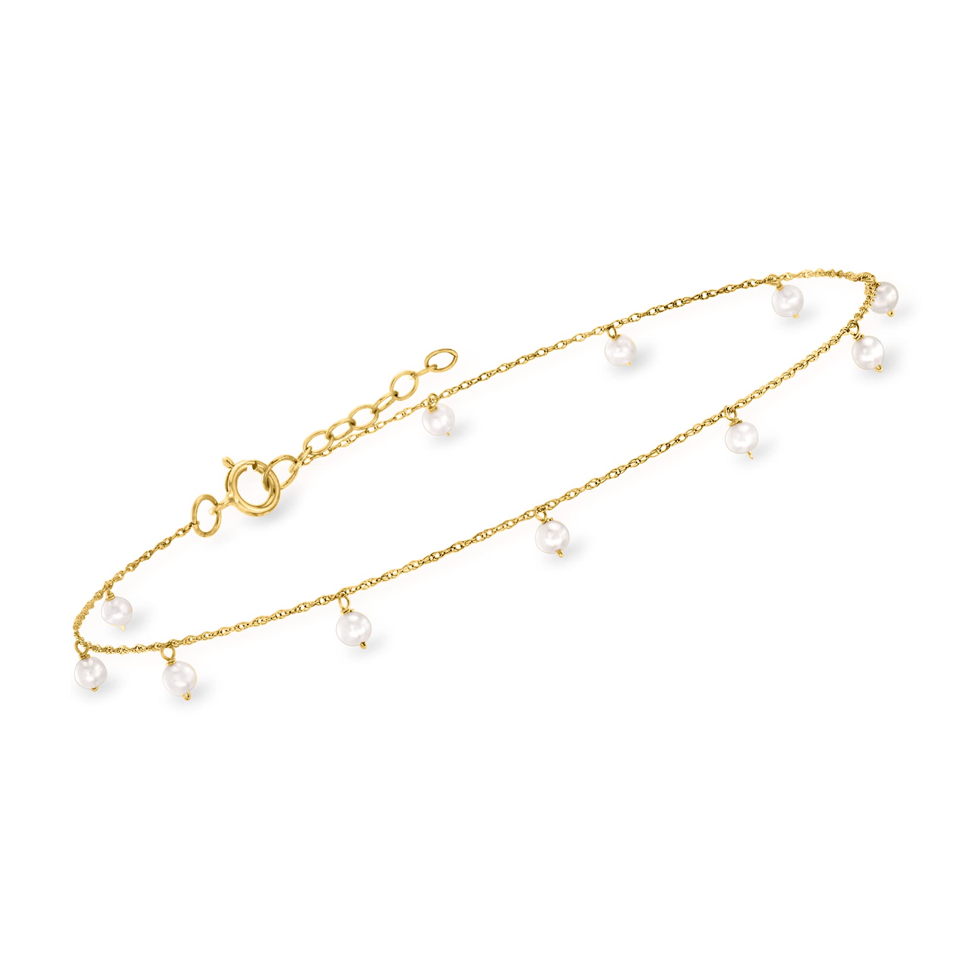 RS Pure by Ross-Simons 2.5-3mm Cultured Pearl Anklet in 14kt Yellow Gold. 9 inches