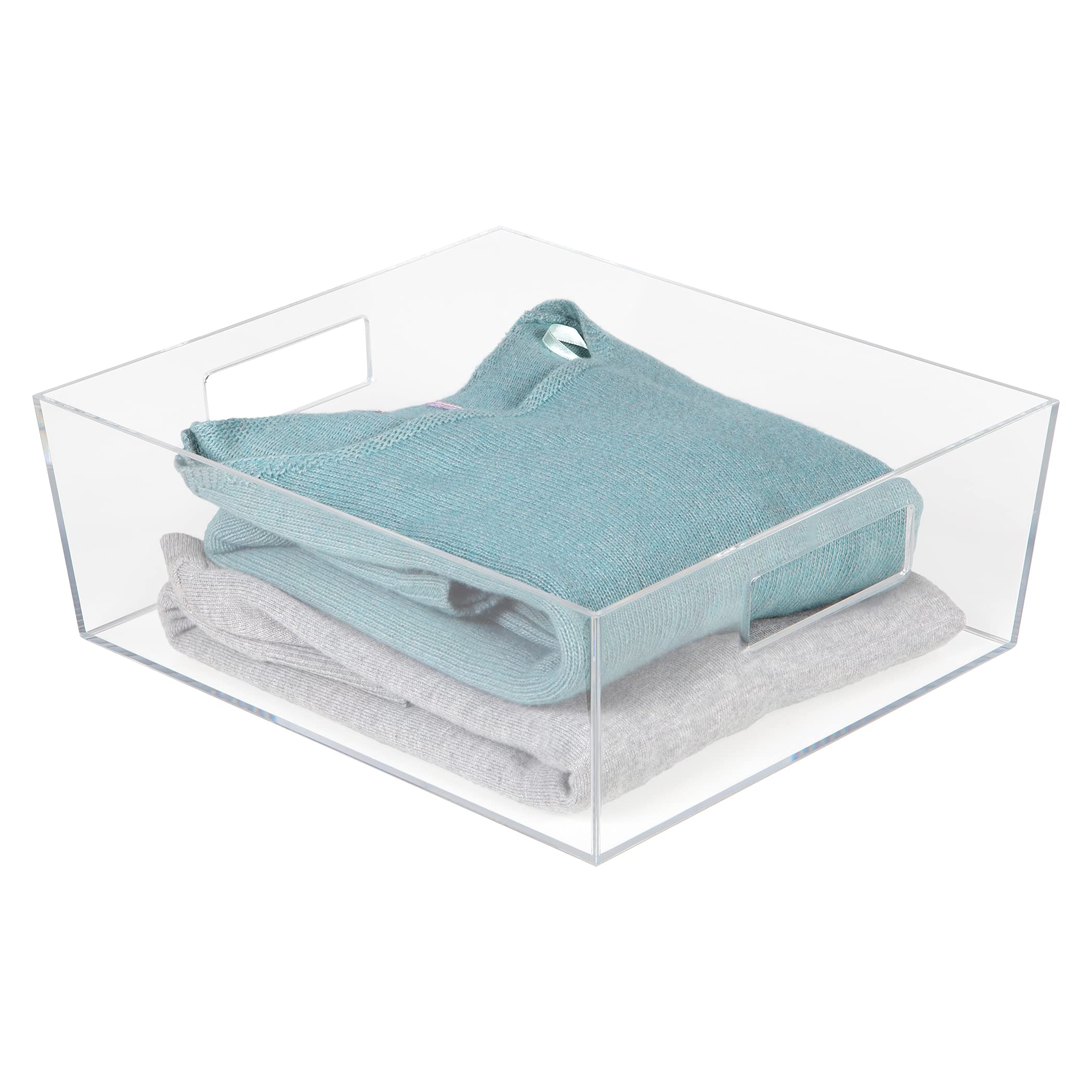 Richards Homewares Shallow Clear Storage Bins-Set of 2 β Pantry, Kitchen Plastic Containers for Organizing Fridge, Drawers 13β x 11.4β x 4.1