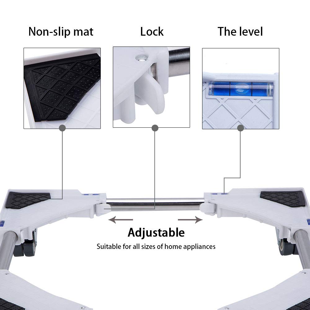 LUCKUP Washing Machine Stand Adjustable Dolly with 4 Locking Rubber Swivel Wheels Movable Refrigerator Base Multi-Functional Mobile Base for Washer, Dryer and Fridge, White