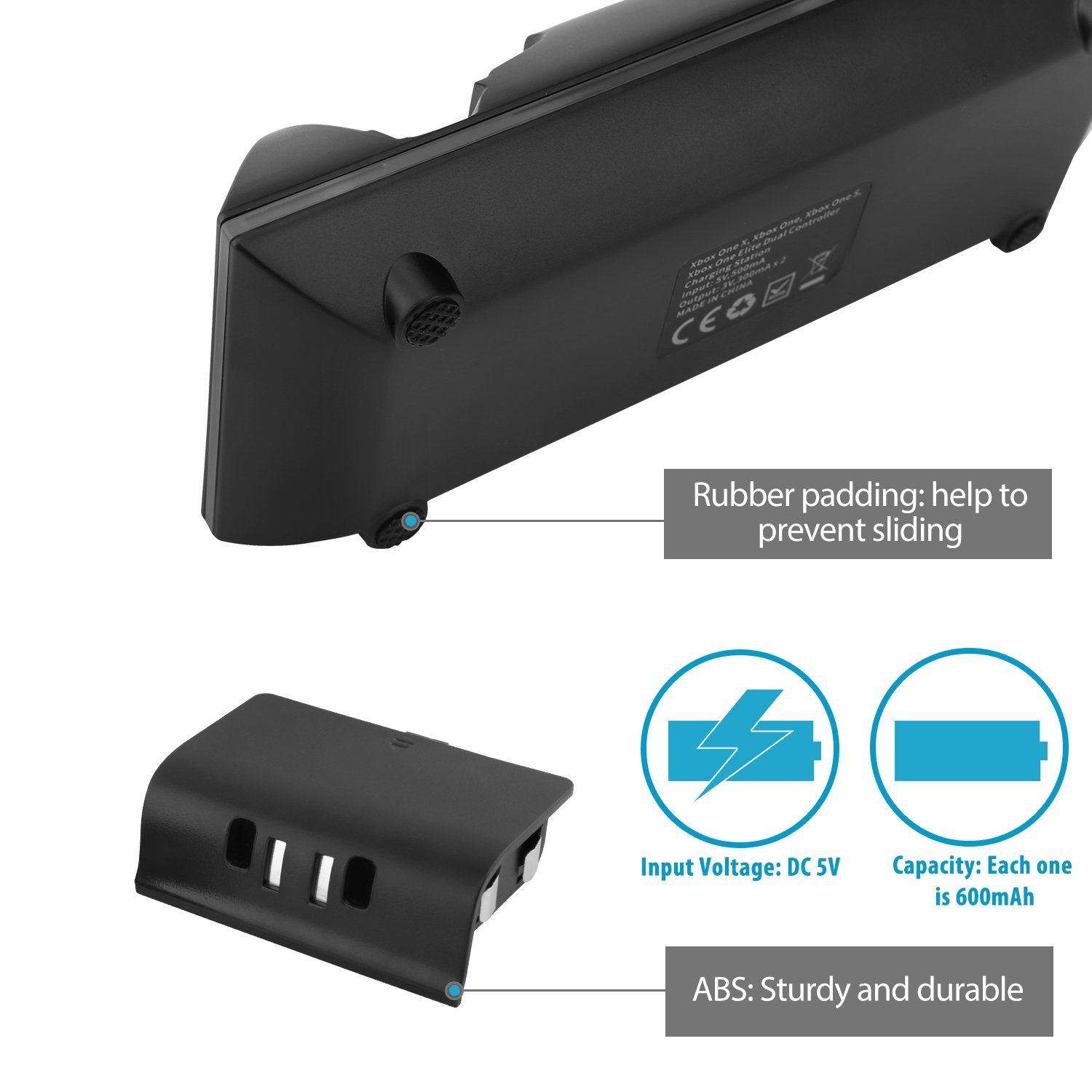 MoKo Xbox One Controller Charger with 2 Rechargeable Battery 800mAh Rechargeable Battery Dual Charging Station for Xbox One/One S/One X/Xbox One Elite Controllers - Black