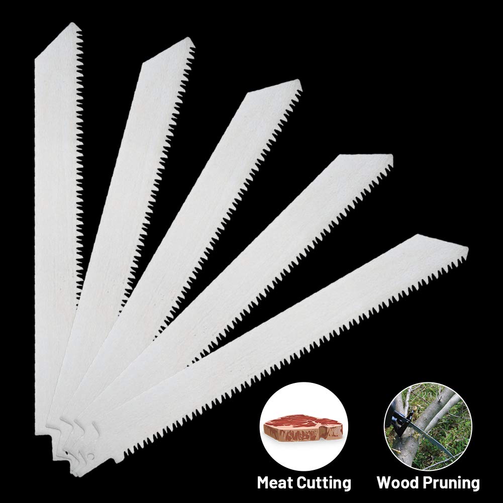 ZUZZEE 9inch 8TPI Unpainted Stainless Steel Reciprocating Saw Blade for Frozen Meat Bone Cutting Wood Pruning (5 Pack)