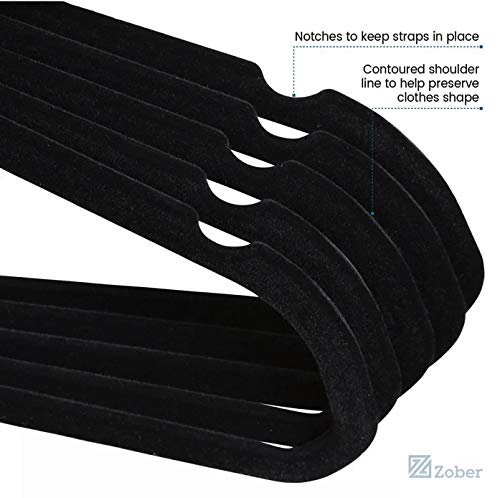 MLA Black Non Slip Velvet Felt Thin Hangers 50 Pack | Huggable Fabric for Suit Heavy Duty Clothes Pants