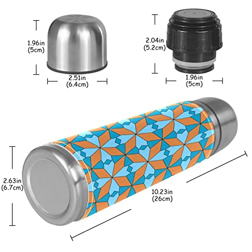 Stainless Steel Leather Vacuum Insulated Mug Geometry Thermos Water Bottle for Hot and Cold Drinks Kids Adults 16 Oz