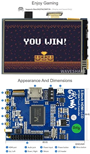Waveshare Resistive Touch Screen IPS HDMI LCD in 3.5inch Compatible with Raspberry Pi 4B/3B+/3B etc. Series Boards Supports PC