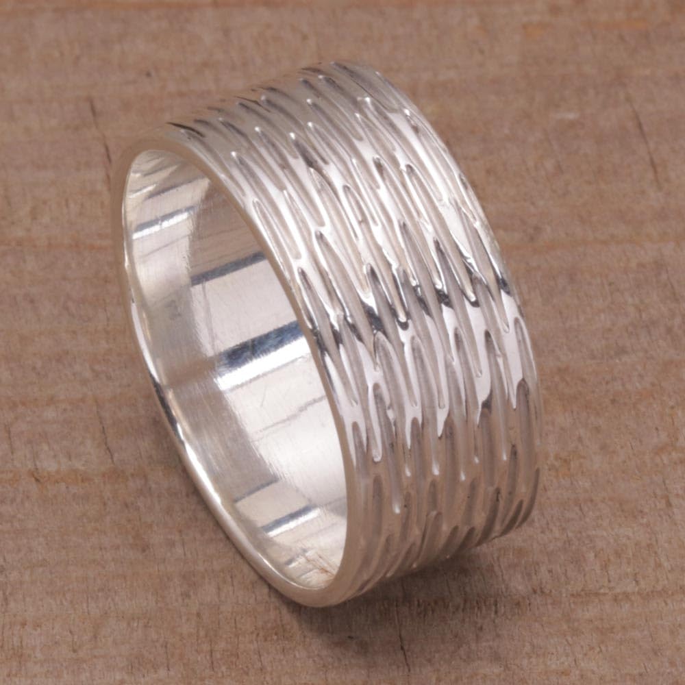 NOVICA Artisan Handmade .925 Sterling Silver Band Ring Shimmering from Bali Indonesia Modern [band Width 10 mm W] 'Elegant Mist'