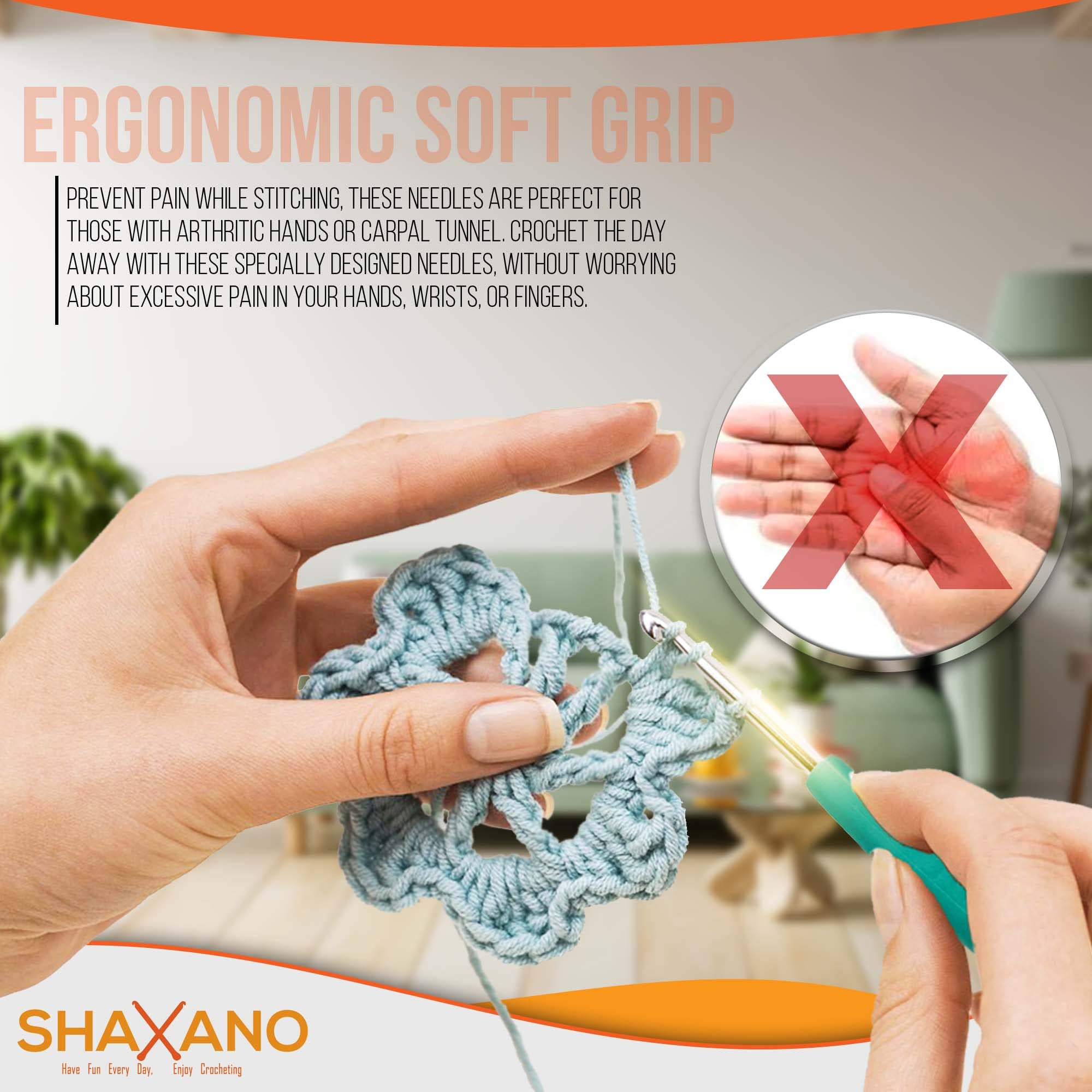 SHAXANO 31 Pcs Crochet Hooks Set, Crochet Kit for Beginners, 9 Size Crochet Hooks with Ergonomic Soft Grip, 22 Crochet Needle Accessories for Crocheting, Knitting and Arthritic Hands