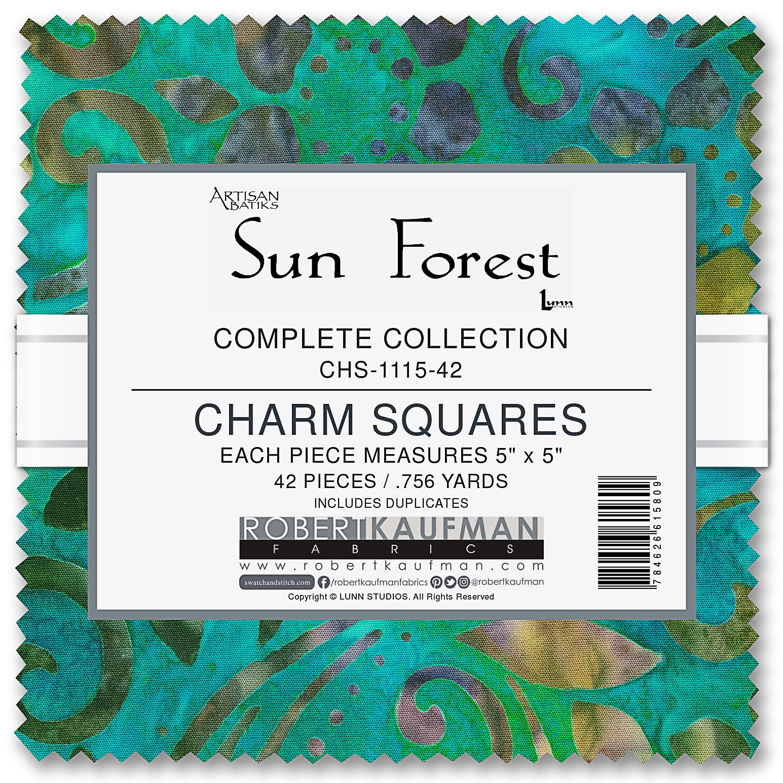 Lunn Studios Artisan Batiks Sun Forest Charm Square 42 5-inch Squares Robert Kaufman CHS-1115-42