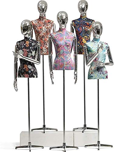 Mannequin Torso Mannequin Dress Form Torso Female Tailors Dummy Dressmakers Dummies Display Bust Silver Plated Arm with Plastic Detachable for Apparel Jewelry Show (E)