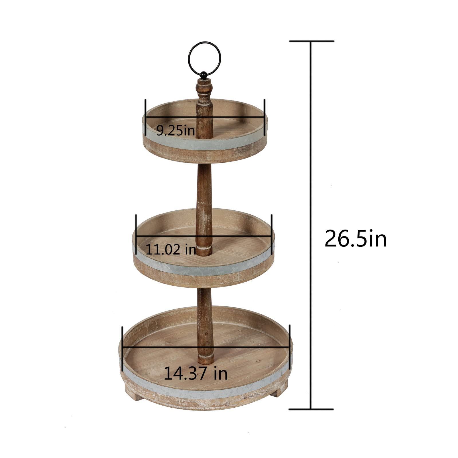 SOFE 3 Tier Tray Wood for Spring Easter Decor, Distressed Brown Farmhouse Tiered Tray Stand, Rustic Tiered Serving Tray, Three Tiered Tray Decor Items for Coffee Bar, Kitchen Counter, Party, Table