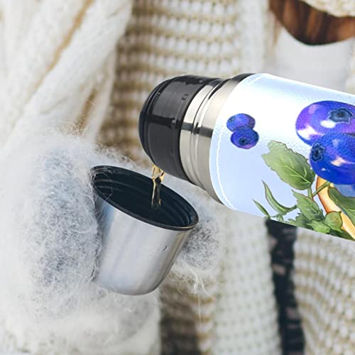 Stainless Steel Leather Vacuum Insulated Mug Blueberry Thermos Water Bottle for Hot and Cold Drinks Kids Adults 16 Oz