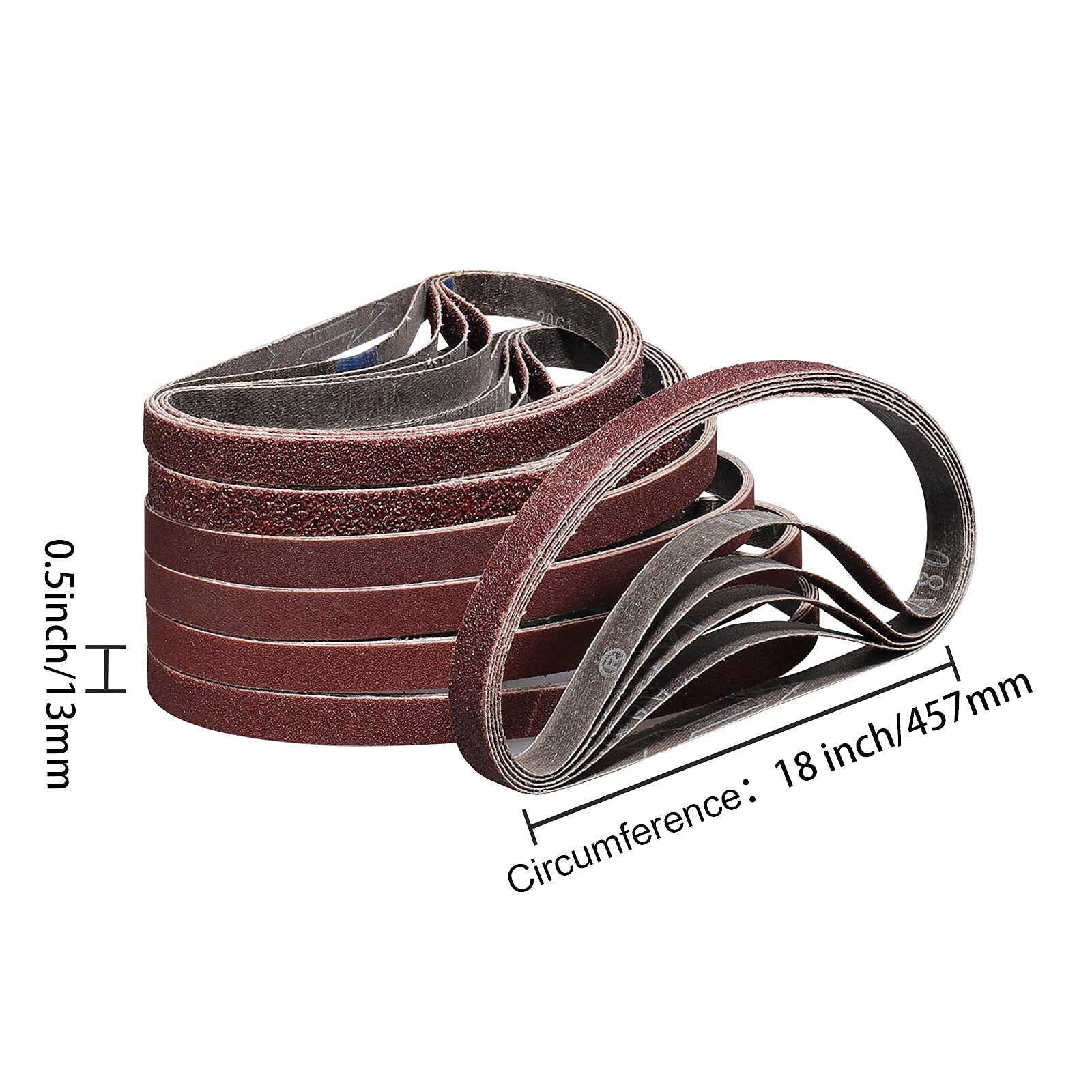POTUINOM 36 Pack Sanding Belts 1/2X18 Inches(13X457mm)- 6 Each of 40/60/80/120/180/240 Grits Aluminum Oxide Sanding Belt, Best Suitable for Wood Sanding and Levelling