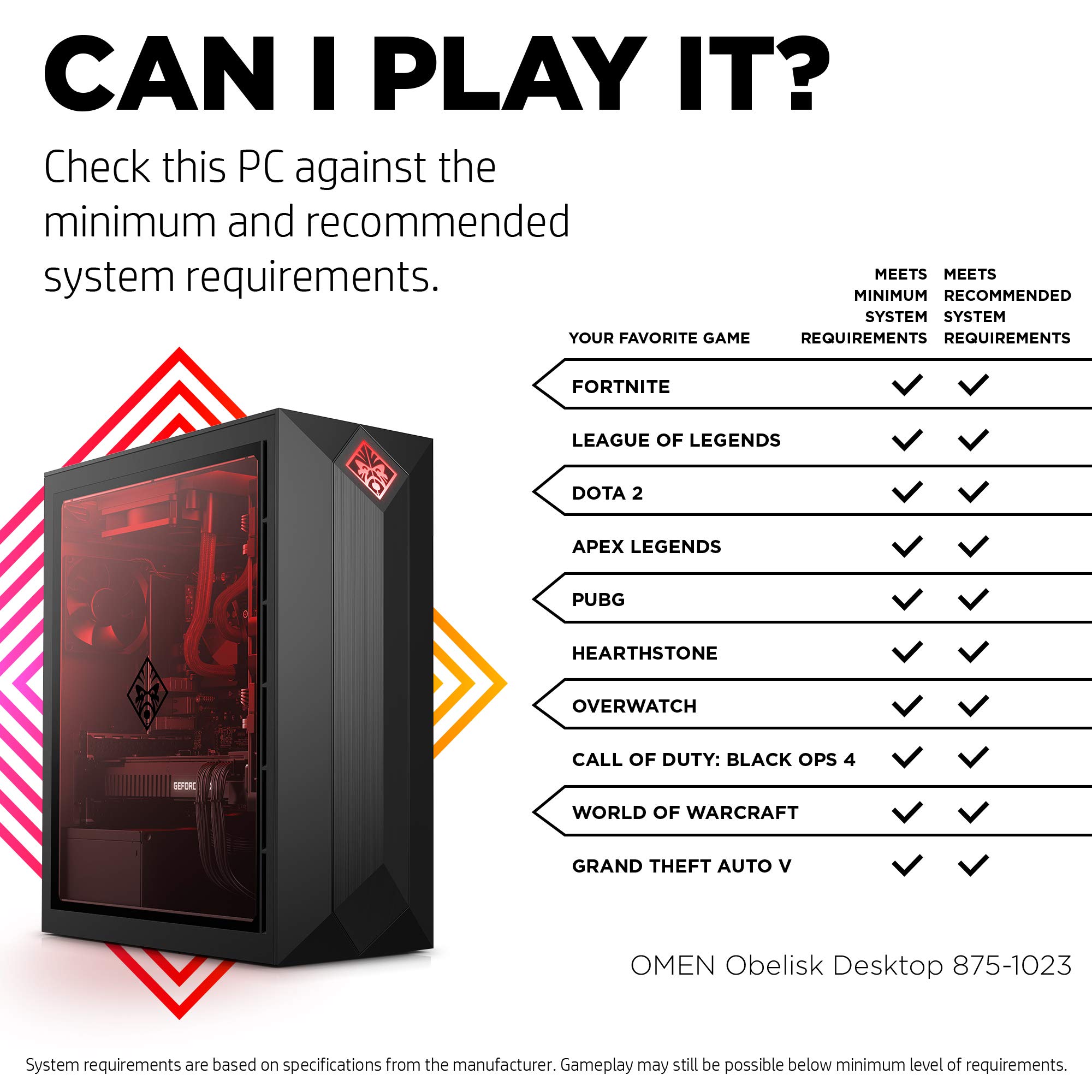 Omen by HP Obelisk Gaming Desktop Computer, 9th Generation Intel Core i9-9900K Processor, NVIDIA GeForce RTX 2080 SUPER 8 GB, HyperX 32 GB RAM, 1 TB SSD, VR Ready, Windows 10 Home (875-1023, Black)