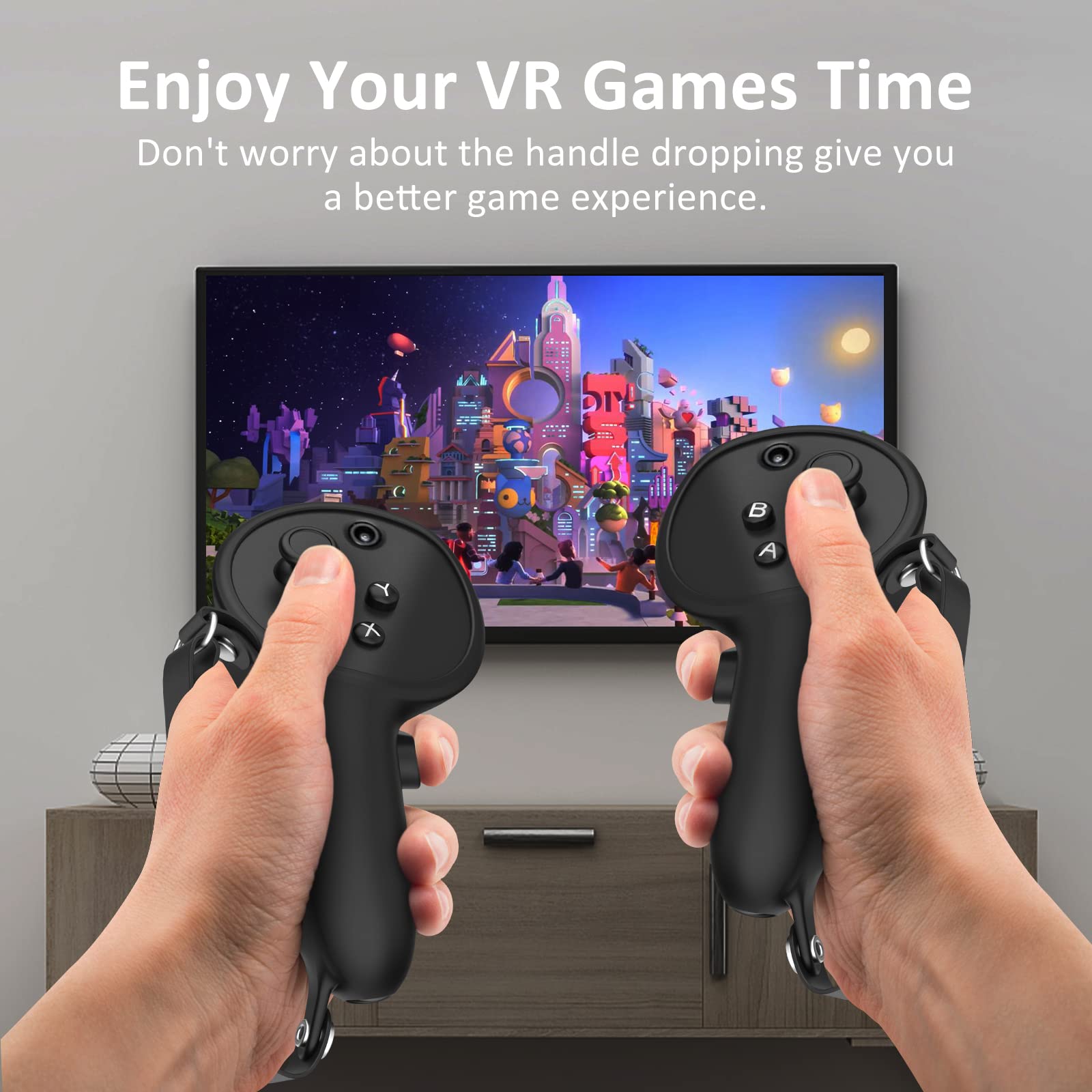 TATAVR Controller Grips Compatible with Oculus Meta Quest Pro Accessories, Quest Touch Pro Silicone Anti-Slip Protection with Adjustable Hand Strap (Black)