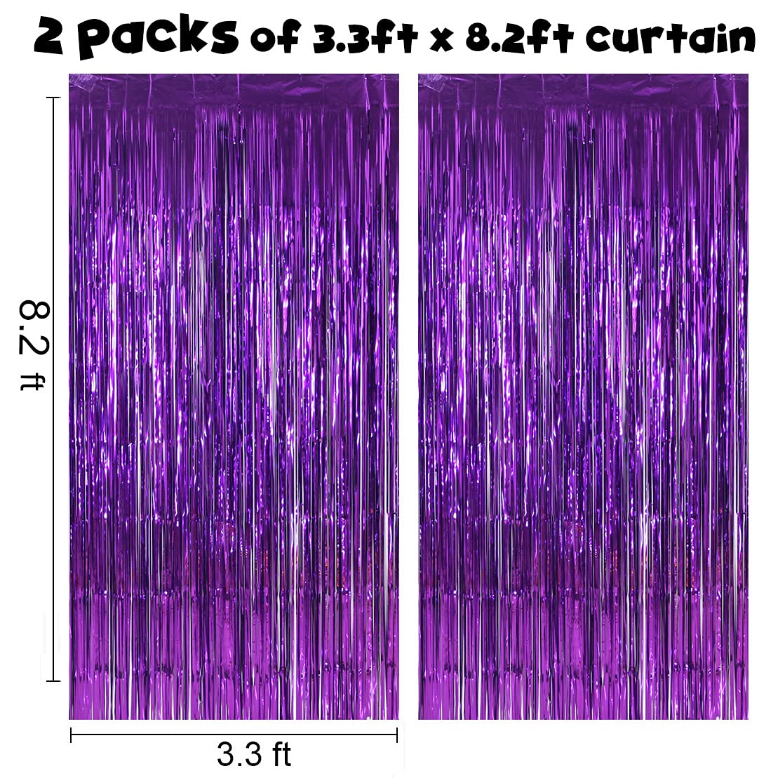 Purple Backdrop Curtains for Party Decorations - 6.5x8.2 ft, Pack of 2 | LILF Non-Marking Tape Foil Fringe Curtain Streamers Tinsel Backdrop for Birthday Bachelorette Party Photo Booth Props