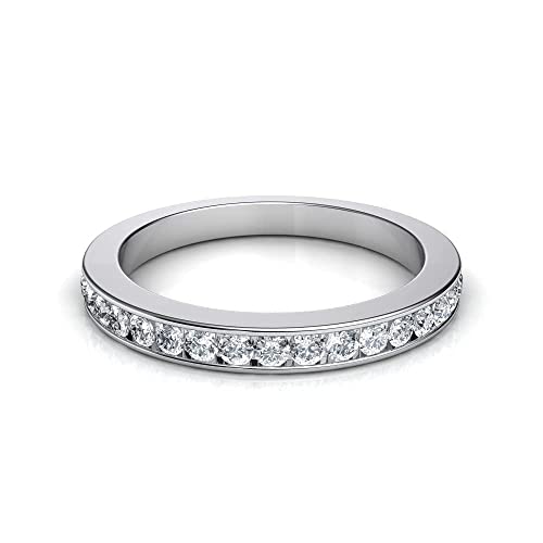 PREVELI 1.0ct-2.0ct Moissanite Channel-set ENGAGEMENT RING & WEDDING BAND BRIDAL SET in Platinum Plated Silver SIZE 8.5