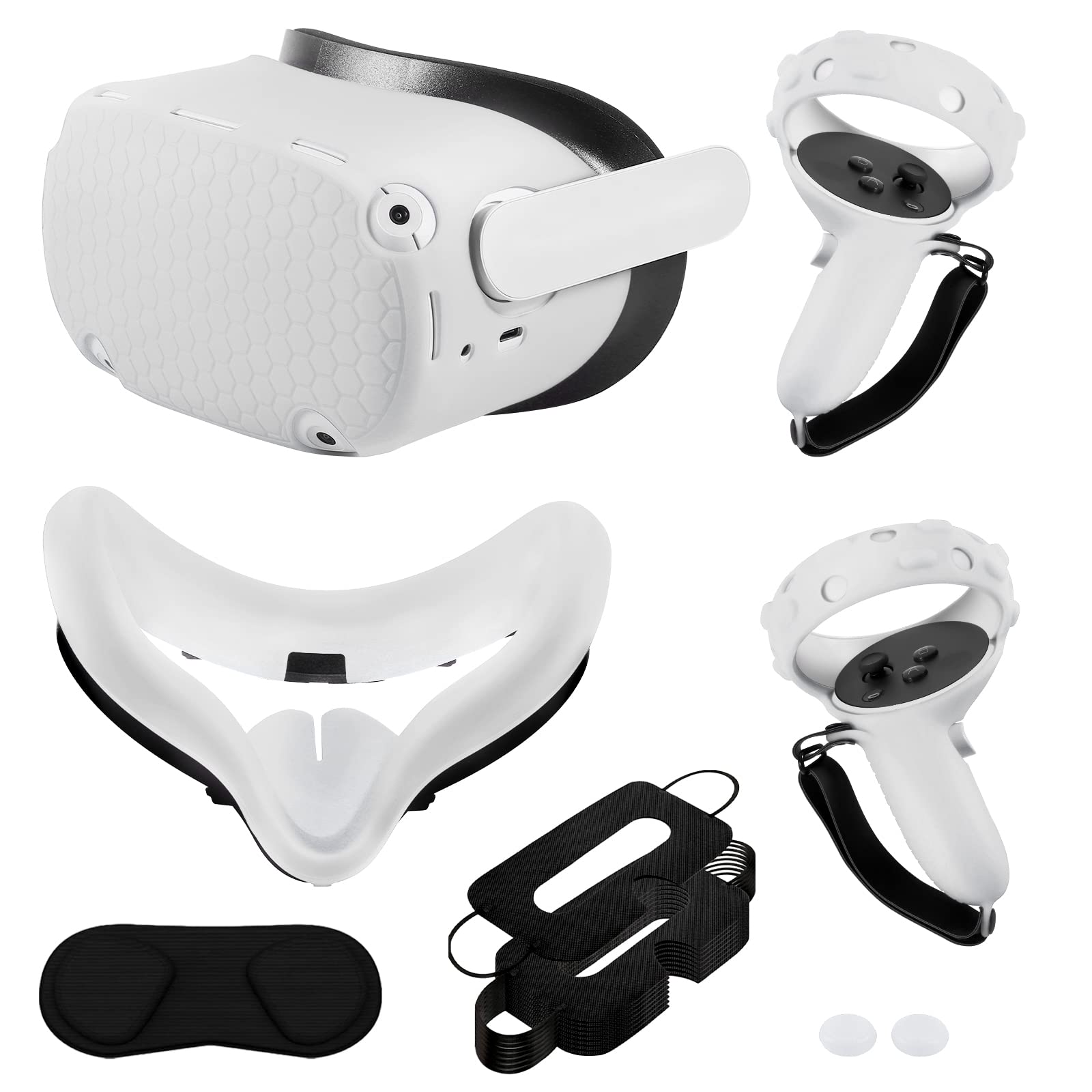 TATAVR Cover Set for Oculus Quest 2 Accessories, Meta Quest 2 Silicone face Cover, VR Shell Cover, Quest 2 Touch Controller Grip Covers, Lens Protector, Disposable Eye Covers - Gray