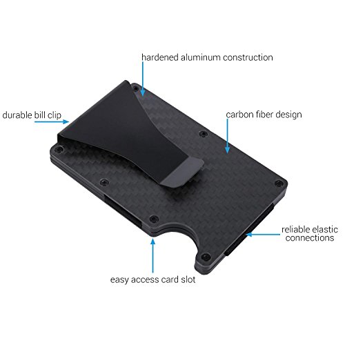 Minimalist Money Clip Wallet Front Pocket RFID Blocking Credit Cards Holder Slim Wallets for Men Women - Carbon Fiber