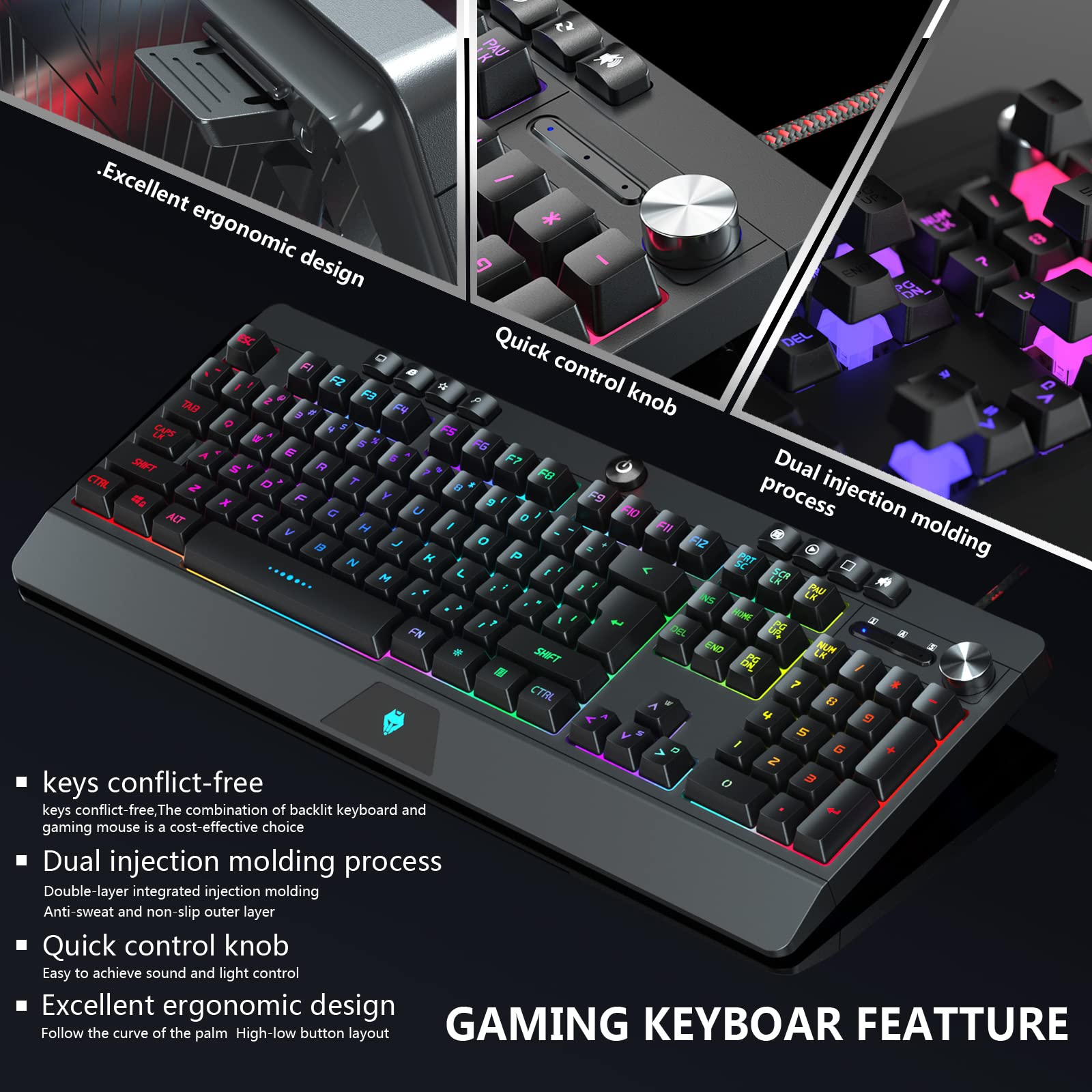 Ludus Dominum 4-in-1 Gaming Combo Set Wired RGB Backlit Gaming Keyboard 7200 DPI Programmable Macro Mouse Stereo Headphone and Extra Large Mouse Pad (White)