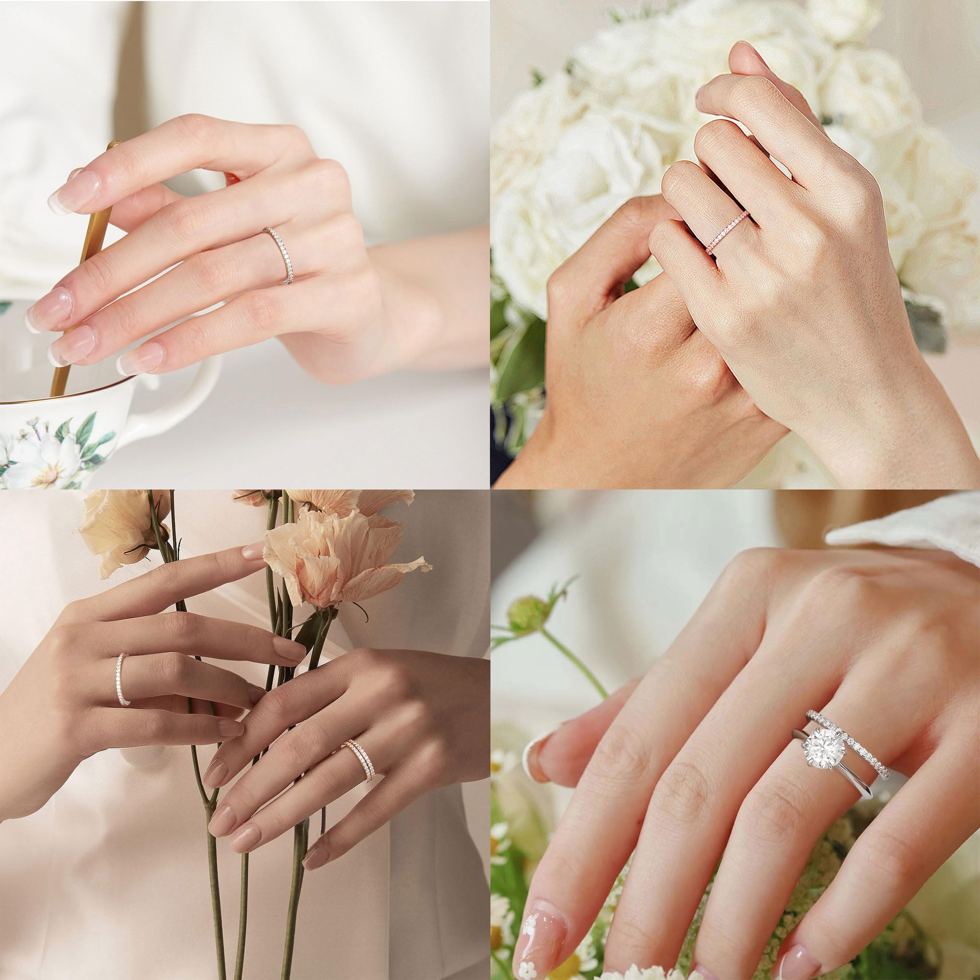 SMILEST 1.8MM Moissanite Wedding Rings for Women, D Color VVS1 Brilliant Lab Created Diamond Wedding Band Rhodium Plated Solid 925 Sterling Silver Stackable Rings Moissanite Eternity Band for Women