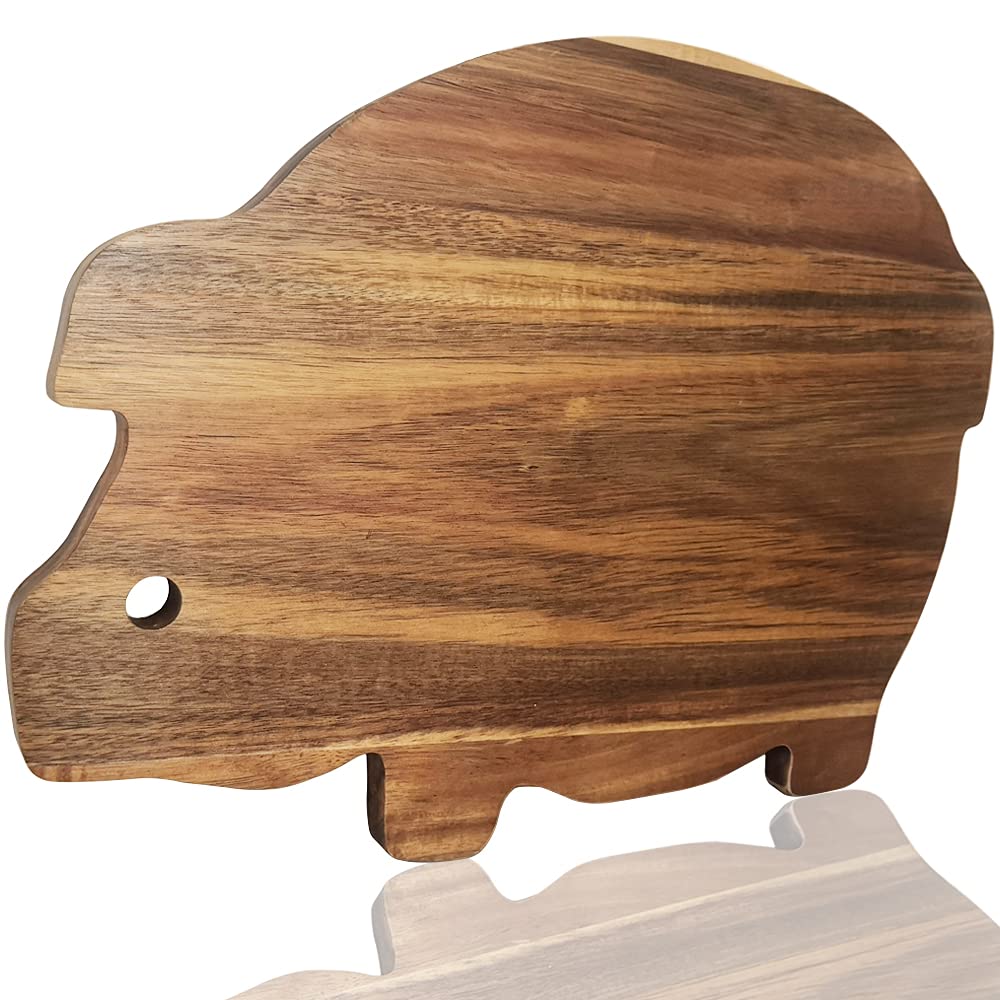 TWIN HOUSE Funny Pig Acacia Wood Cutting Board, Funny Farmhouse Gift, Large Multipurpose Sustainable Acacia Wood Cutting Board for Meat and Vegetable, Cheese