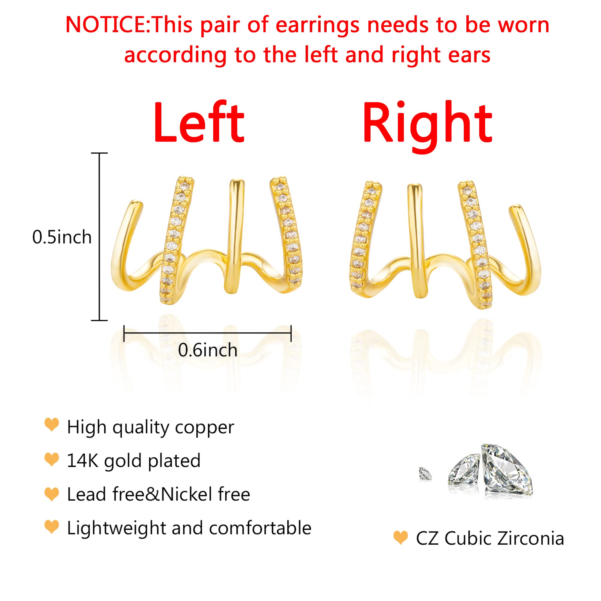 Needle Claw Earrings Cuff for Women Zircon Stud Ear Cuffs Hoop Earrings for Women Multi HoopTrendy Dainty Tiny Ear Wrap Cuff Piercing Studs Earrings for Women