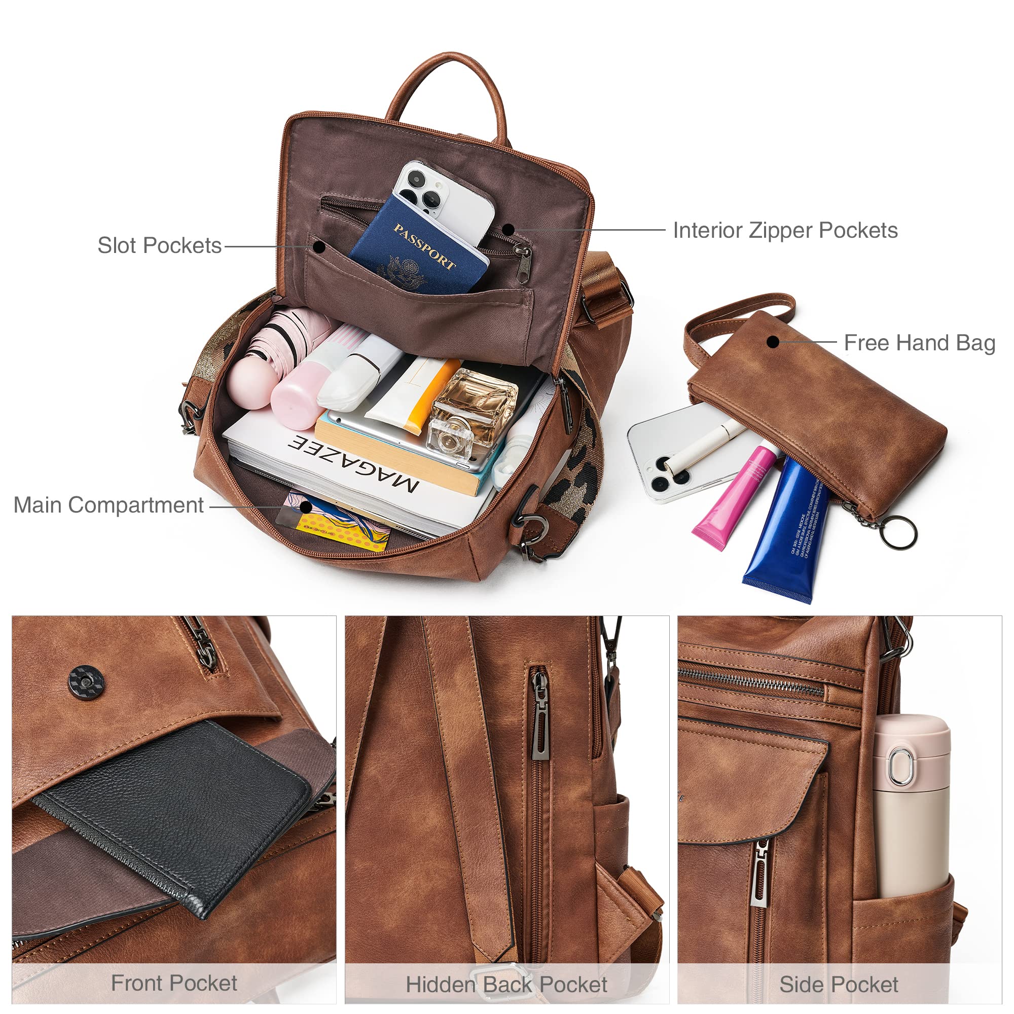 Shrrie Backpack Purse for Women Fashion Purse Backpack Satchel Travel Leather Backpack Shoulder Bag with Wristlet