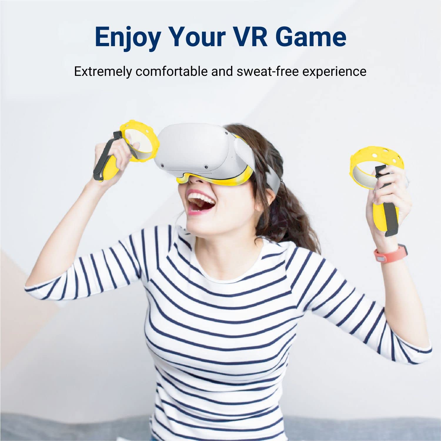 TNP VR Face Cover and Eye Cover for Meta Oculus Quest 2 Face Cushion with Nose Light Blocker - Sweat Guard Silicone Cover for Oculus Quest 2 Face Pad, Cloudy Yellow