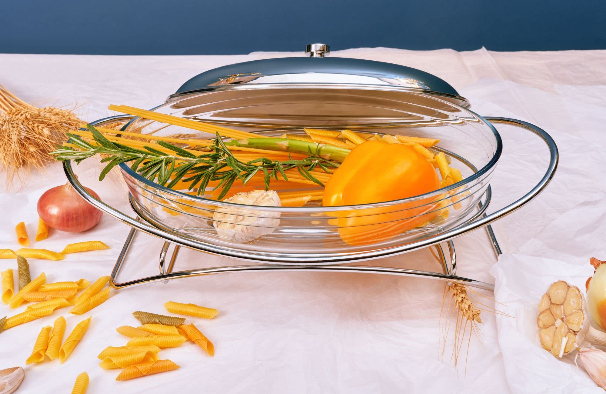 Rigeli Regent 18/10 Contempo Chromeplated 101.4 (oz), 3 Lt. Oval Warmer, Chafing Dish with Stainless Steel Cover, Buffet Servers, Silver