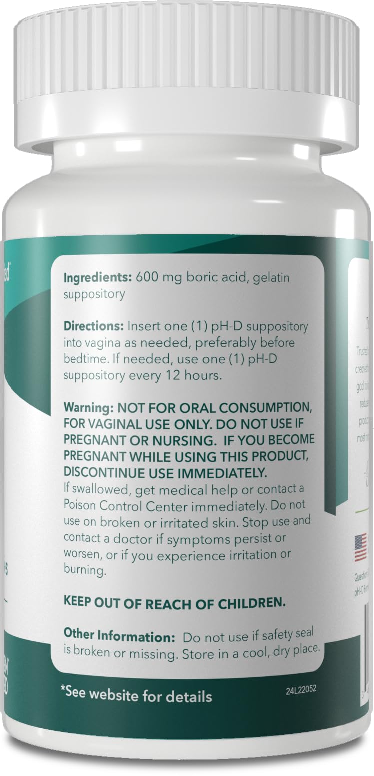 pH-D Feminine Health - 600 mg Boric Acid Suppositories - Woman Owned - for Vaginal Odor Use - 36 Count