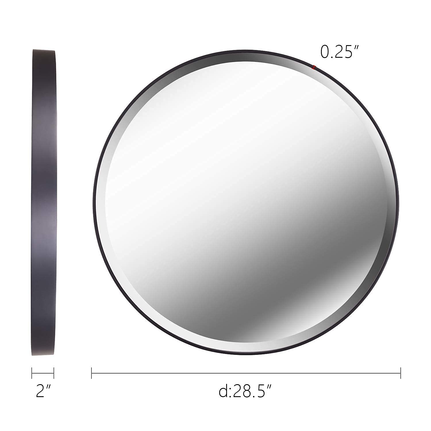 MOTINI 28.5'' Large Round Wall Mirror Black Modern & Contemporary Beveled Circle Mirror PU Frame Wall Mounted Decorative Mirror for Bathroom Bedroom Living Room Entryway