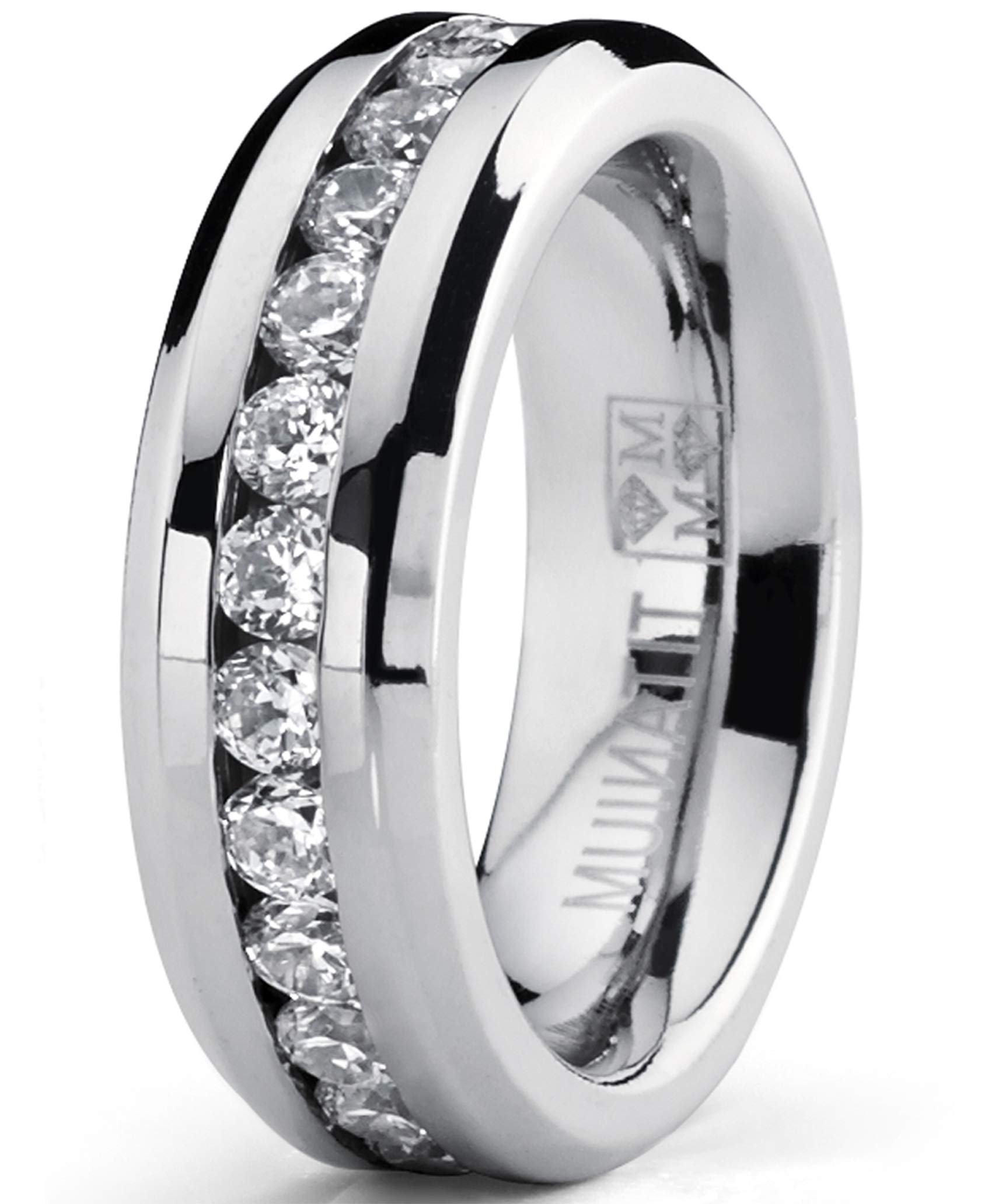 Metal Masters Ladies Eternity Titanium Ring 2.4 Carat Cubic Zirconia Wedding Band with CZ 6MM size 8.5