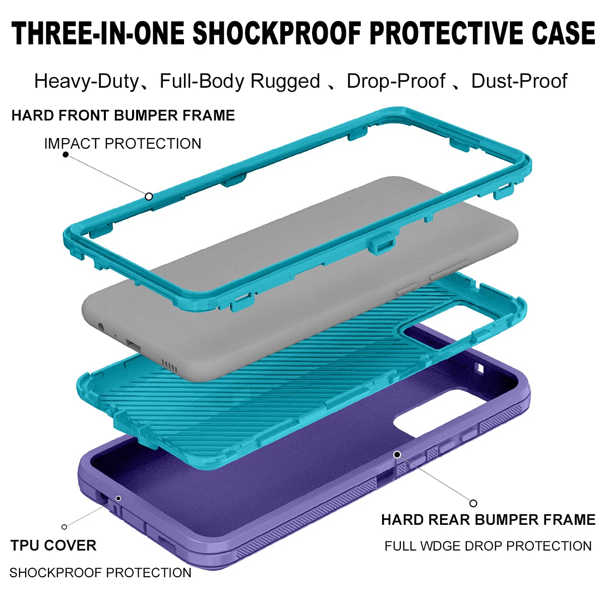 ONOLA Compatible with Samsung A02S Case,Galaxy A02S Case with HD Screen Protector (2 Pack),Samsung Galaxy A02S Case Durable Shockproof Dustproof 3-Layer Cover for Samsung A02S Phone Case(BlackOrange)