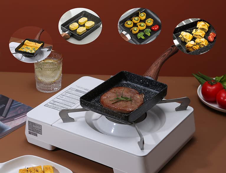 Tamagoyaki Pan Japanese Omelet Pan,Rectangle Maker Frying Pans,Japanese Tamagoyaki Pan with Silicone Brush & Spetula, Egg Pan, Gas Stove and Induction Hob, 7β x 5β,Black