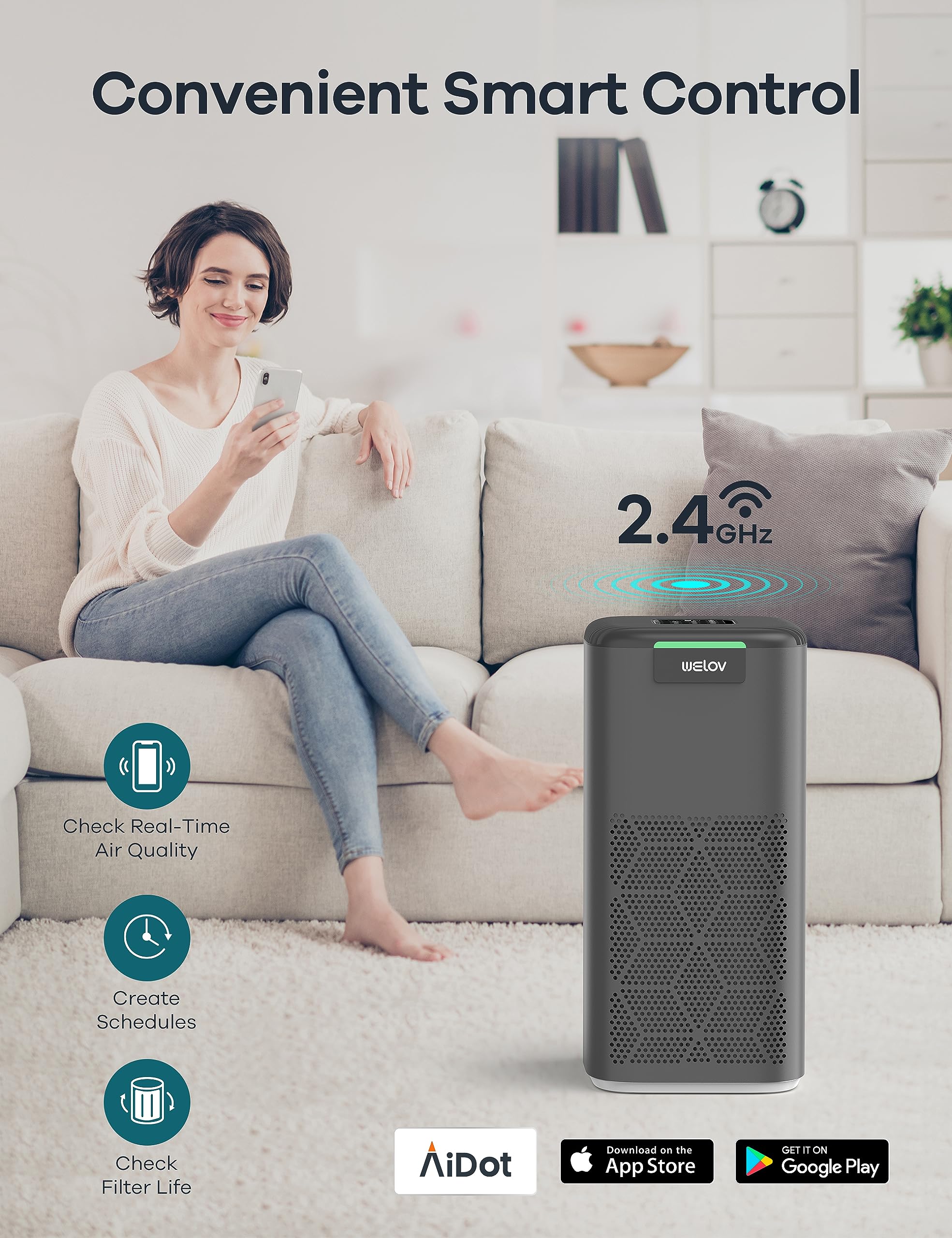 WELOV P200 PRO Air Purifiers with Original Filter Bundle: Up to 1570 Ft² in 1 Hr With Air Quality Monitor, Smart WiFi, Alexa Control