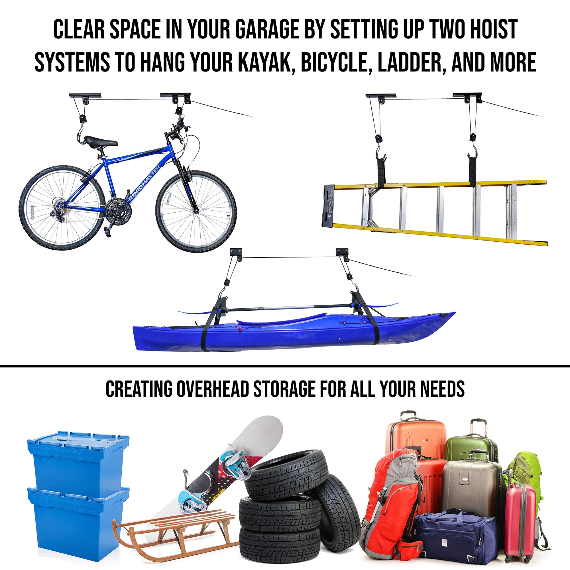 RaxGo Kayak Wall Hanger, Heavy Duty Wall Mounted Kayak Storage Rack Hooks for Kayak’s & Canoe’s, Indoor, Outdoor, Garage, Adjustable Length