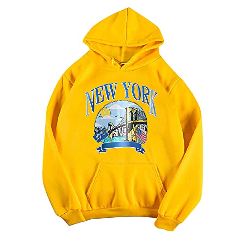 Women Long Sleeve Tshirt Loose Casual Sweatshirt Pullovers Sweatshirt Trendy Sweatshirt With Drawstring Streetwear Outwear Yellow